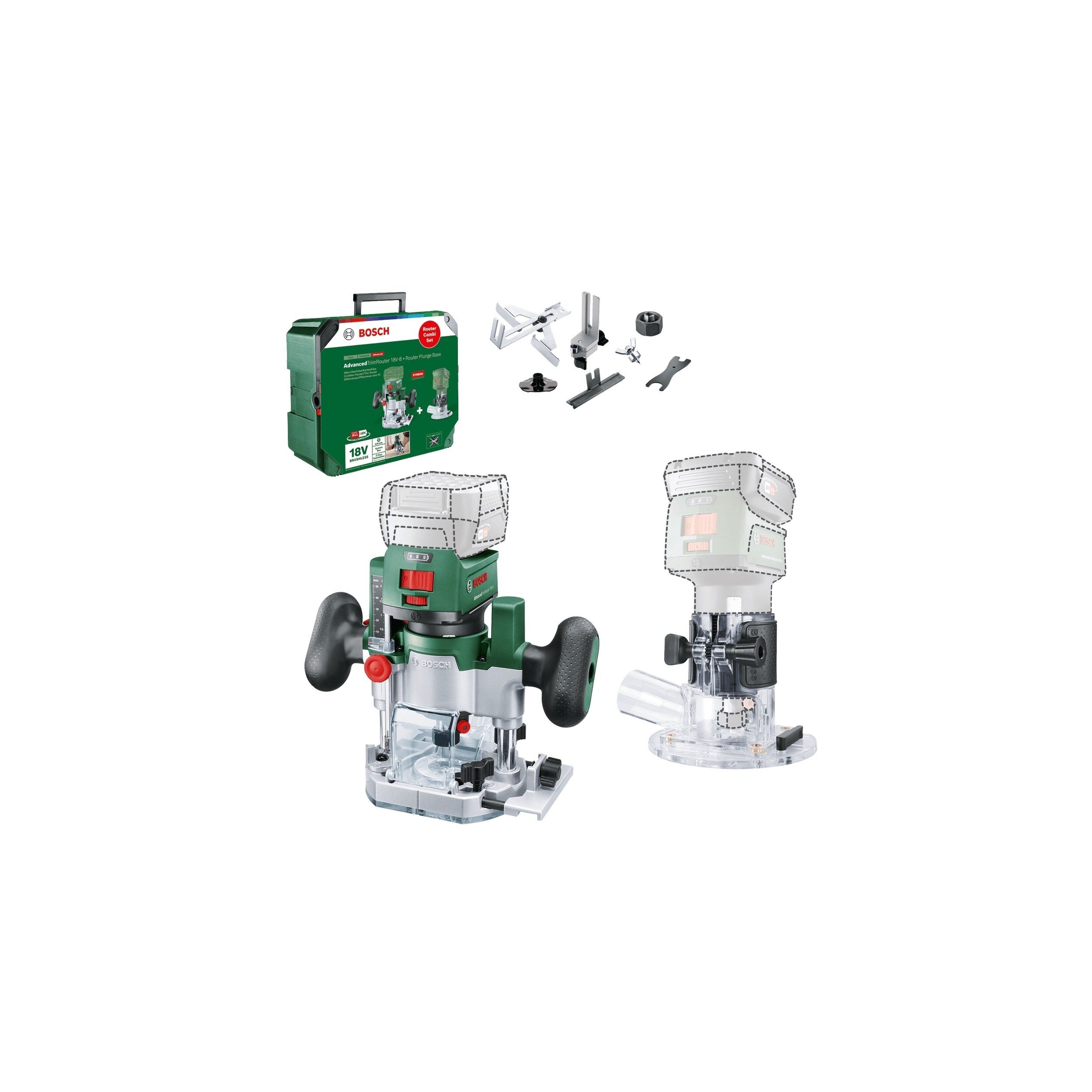 Akumuliatorinė kantų freza Bosch AdvancedTrimRouter 18V-8, 18 V, (be ...